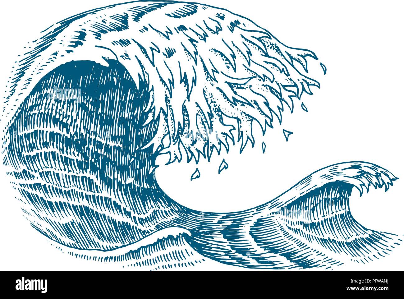 Atlantic tidal waves. Vintage old engraved hand drawn labels. Marine ...