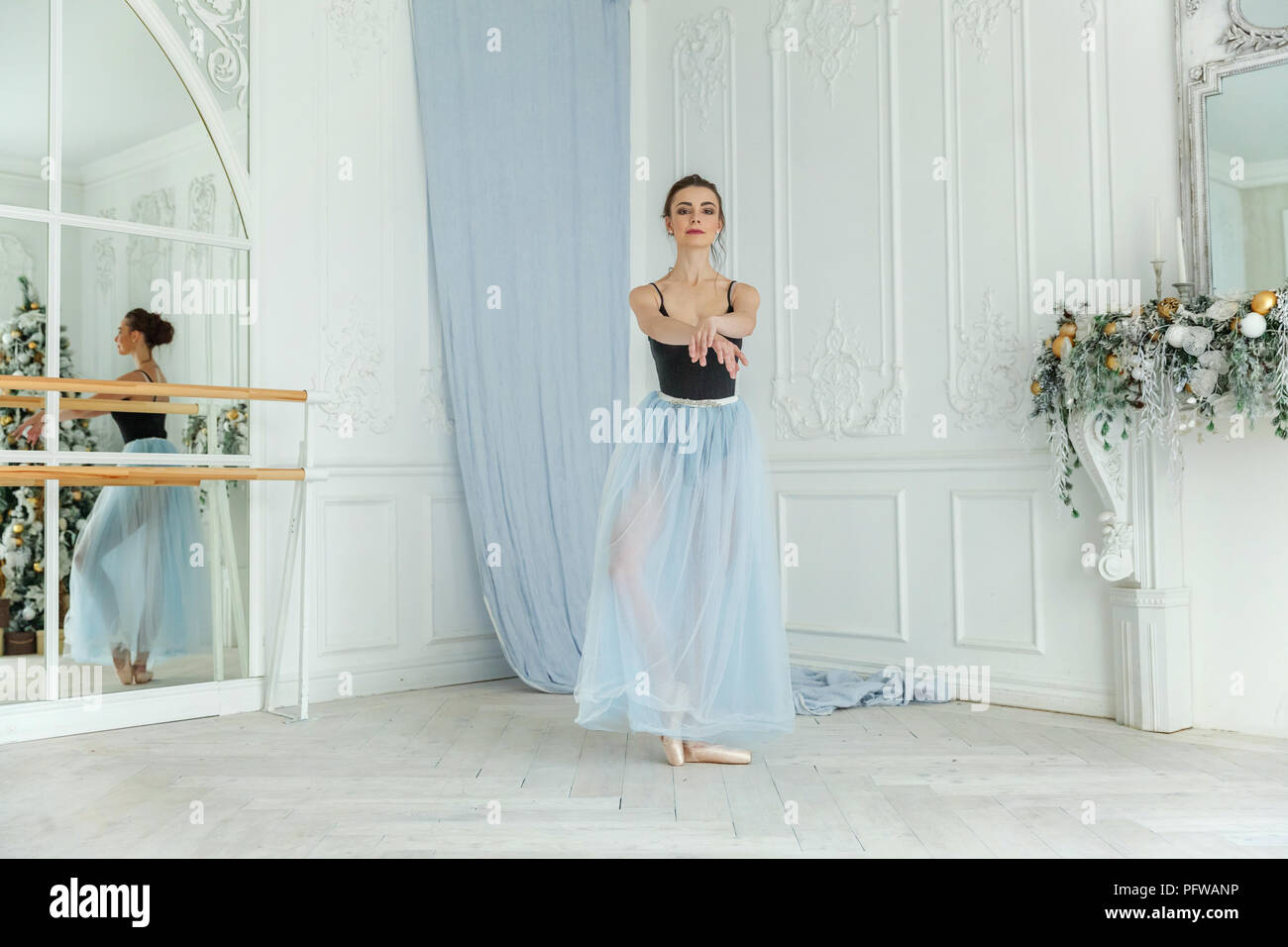 Young classical Ballet dancer side view. Beautiful graceful ballerine ...