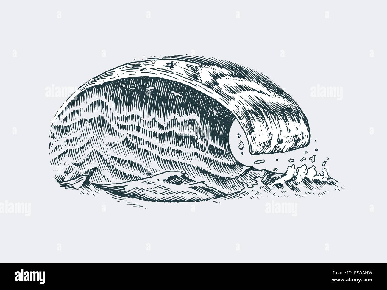 Atlantic tidal waves. Vintage old engraved hand drawn labels. Marine ...