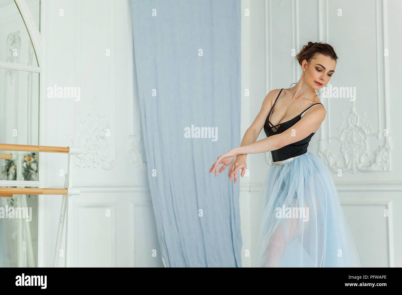 Young classical Ballet dancer side view. Beautiful graceful ballerine ...