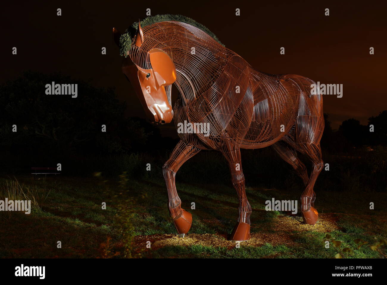 War Horse War Memorial at night at Mill Pond Meadow in Featherstone ...
