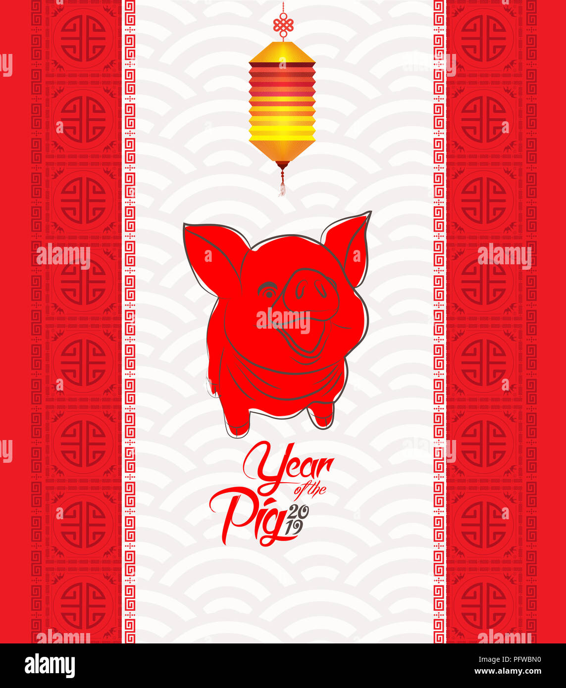 Chinese new year 2019 pattern and lantern. Year of the pig Stock Photo ...