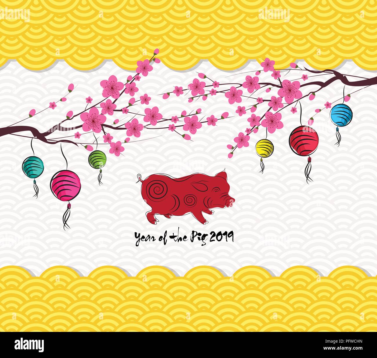 Chinese new year 2019 lantern pattern background. Year of the pig Stock ...