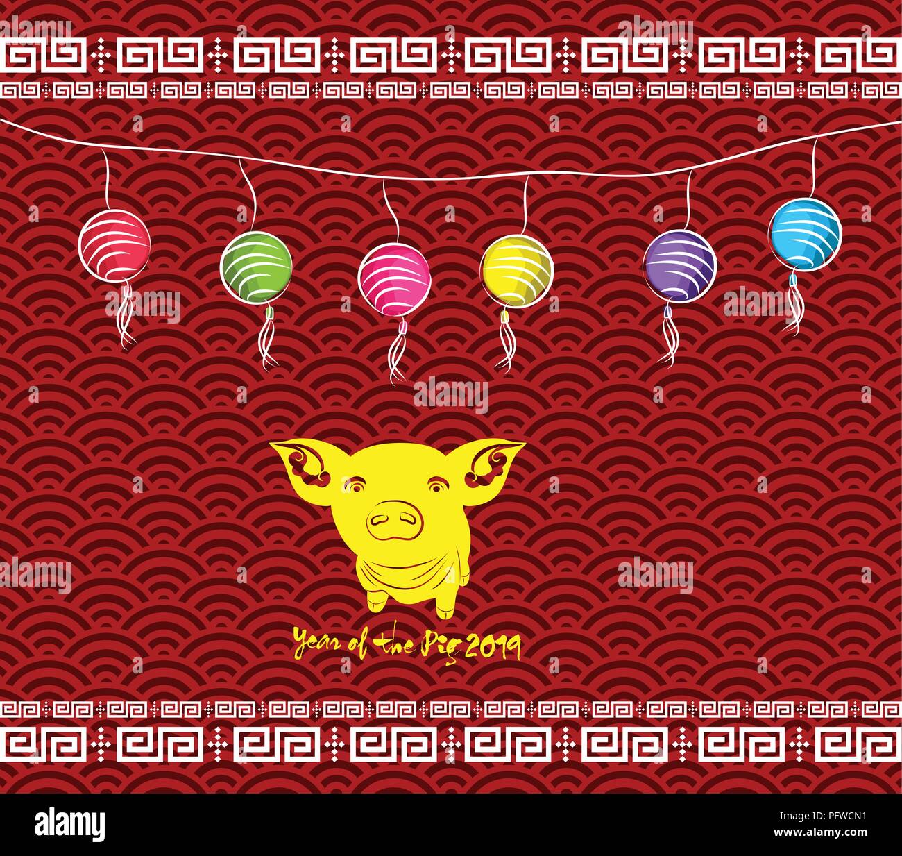 Chinese new year 2019 lantern background with pig. Year of the pig ...