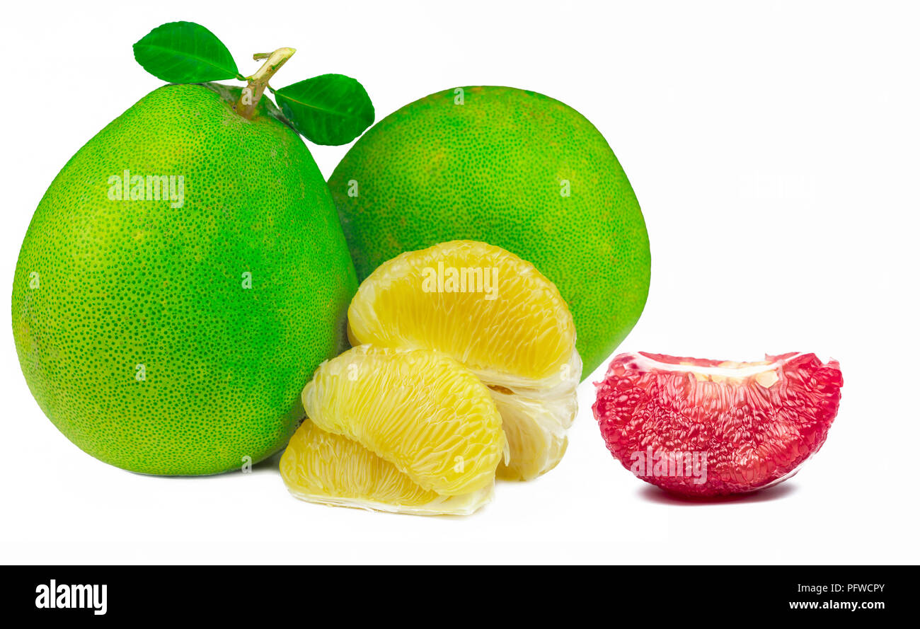 Red pomelo pulp with seeds isolated on white background. Thailand Siam ...