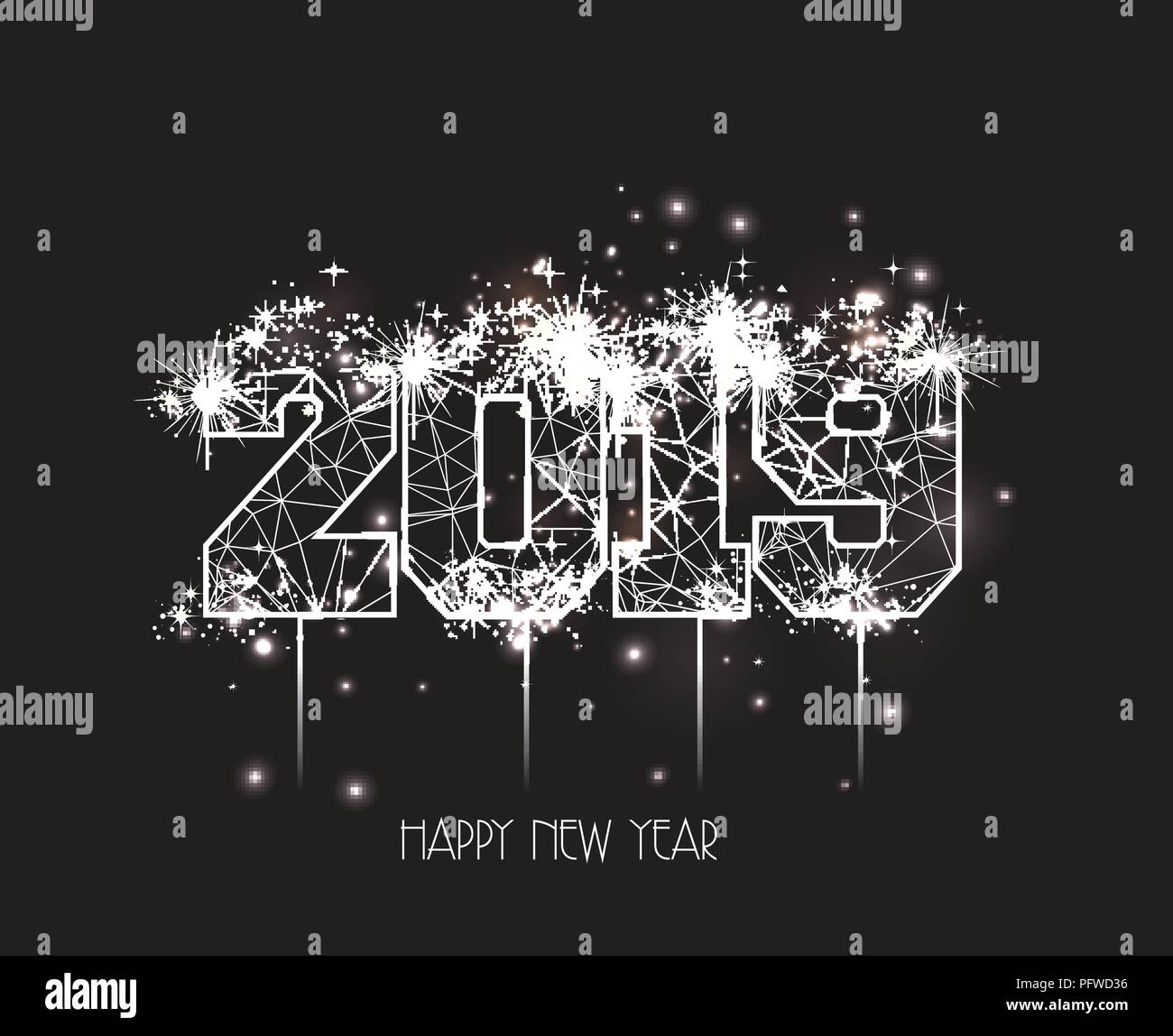 New Years 2019 polygonal line and fireworks background Stock Vector ...
