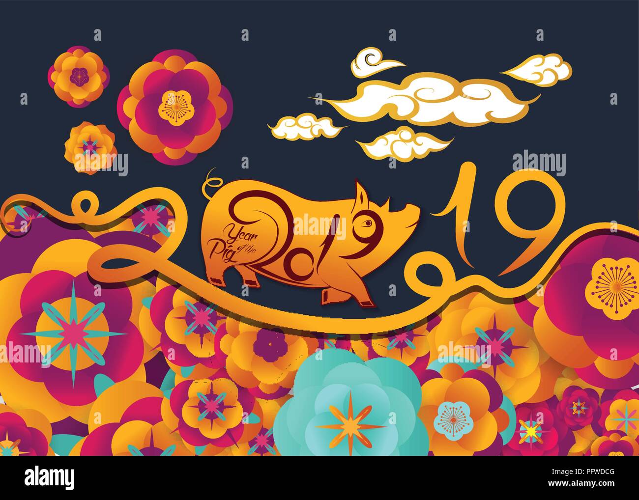 Happy chinese new year 2019 Zodiac sign with gold paper cut art and ...