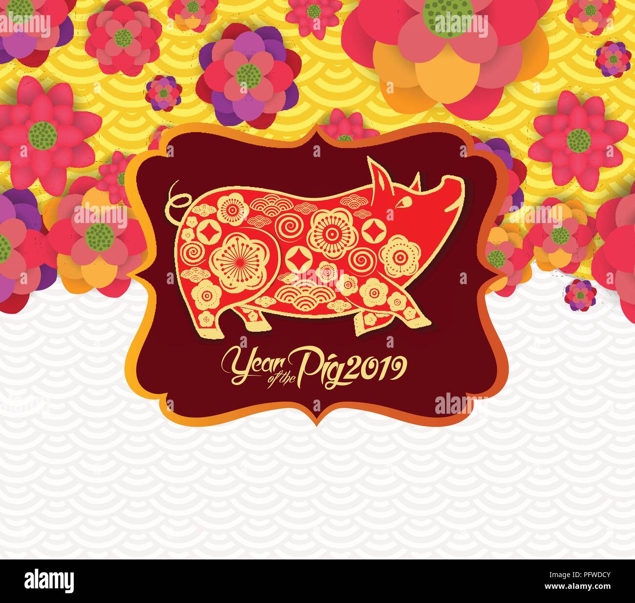 Happy chinese new year 2019 Zodiac sign with gold paper cut art and ...