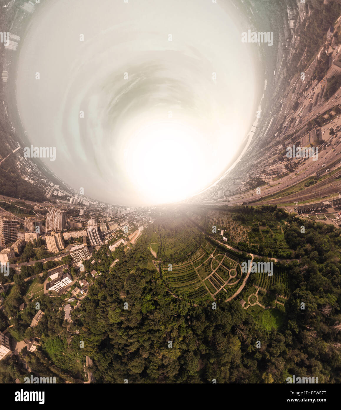 Aerial 360 degrees Panorama above the Botanical Garden named after M. M ...