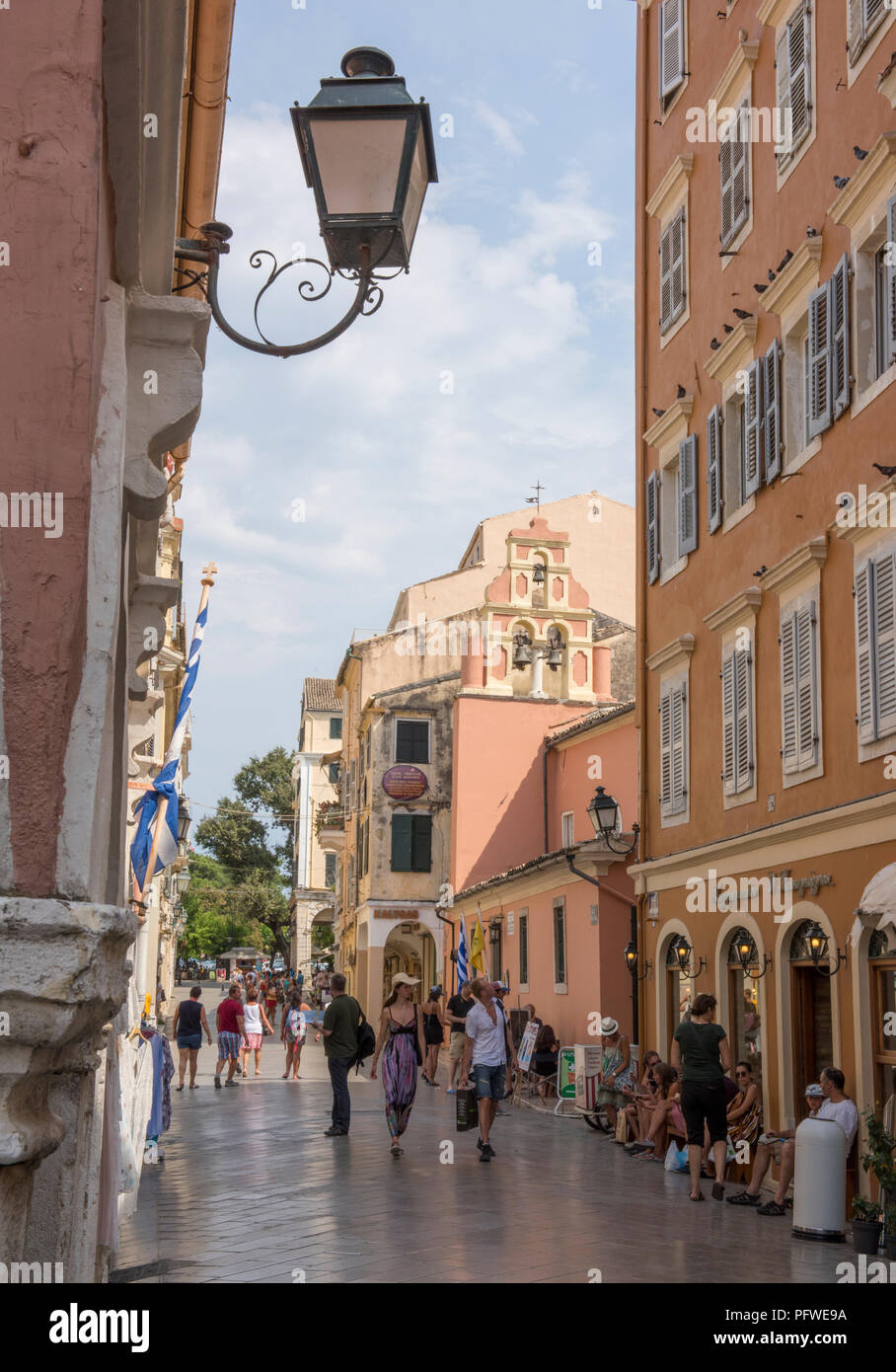 a typically greek side street in the old town of kerkyra on the greek ...