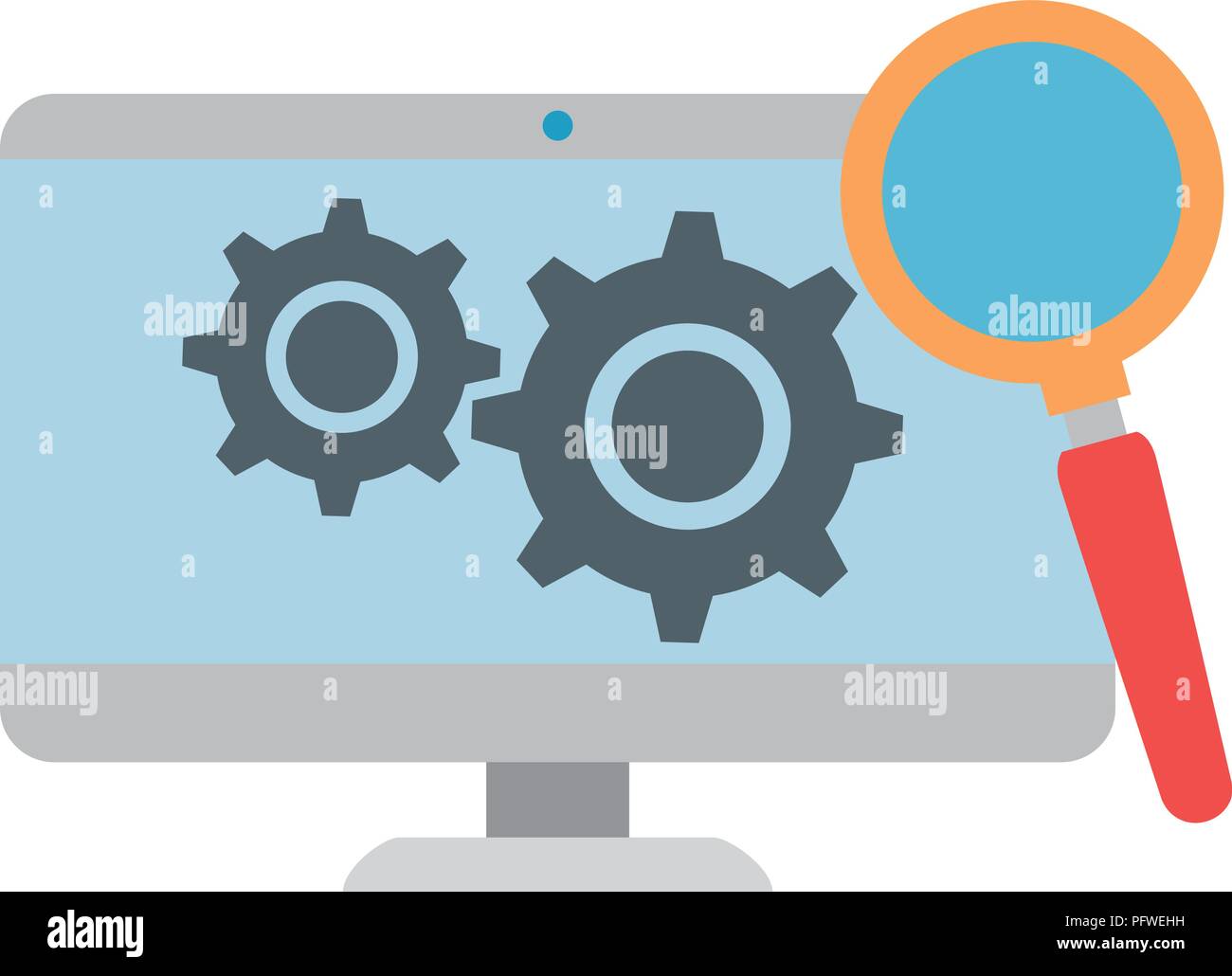 monitor computer with gears and magnifying glass Stock Vector Image ...