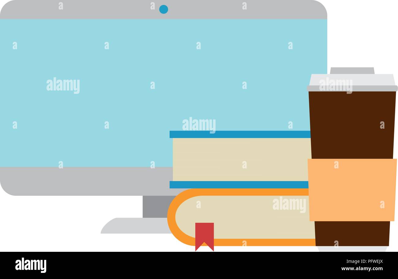 monitor computer with books and coffee Stock Vector Image & Art - Alamy