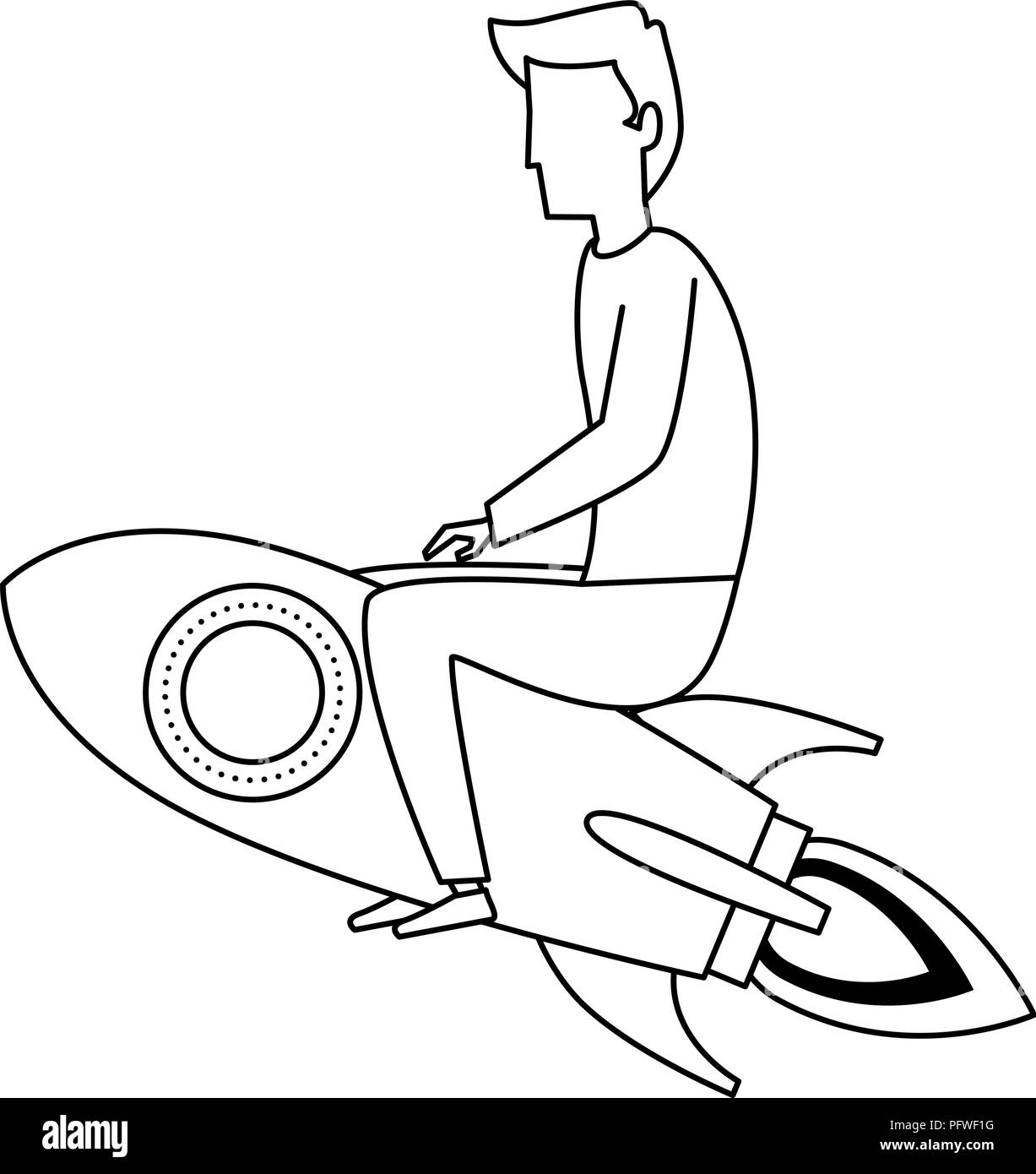 young man flying with rocket Stock Vector Image & Art - Alamy