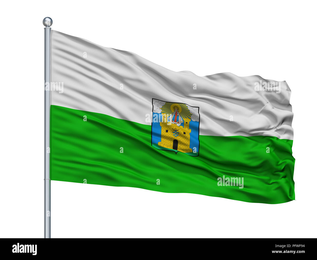 Medellin City Flag On Flagpole, Colombia, Isolated On White Background ...
