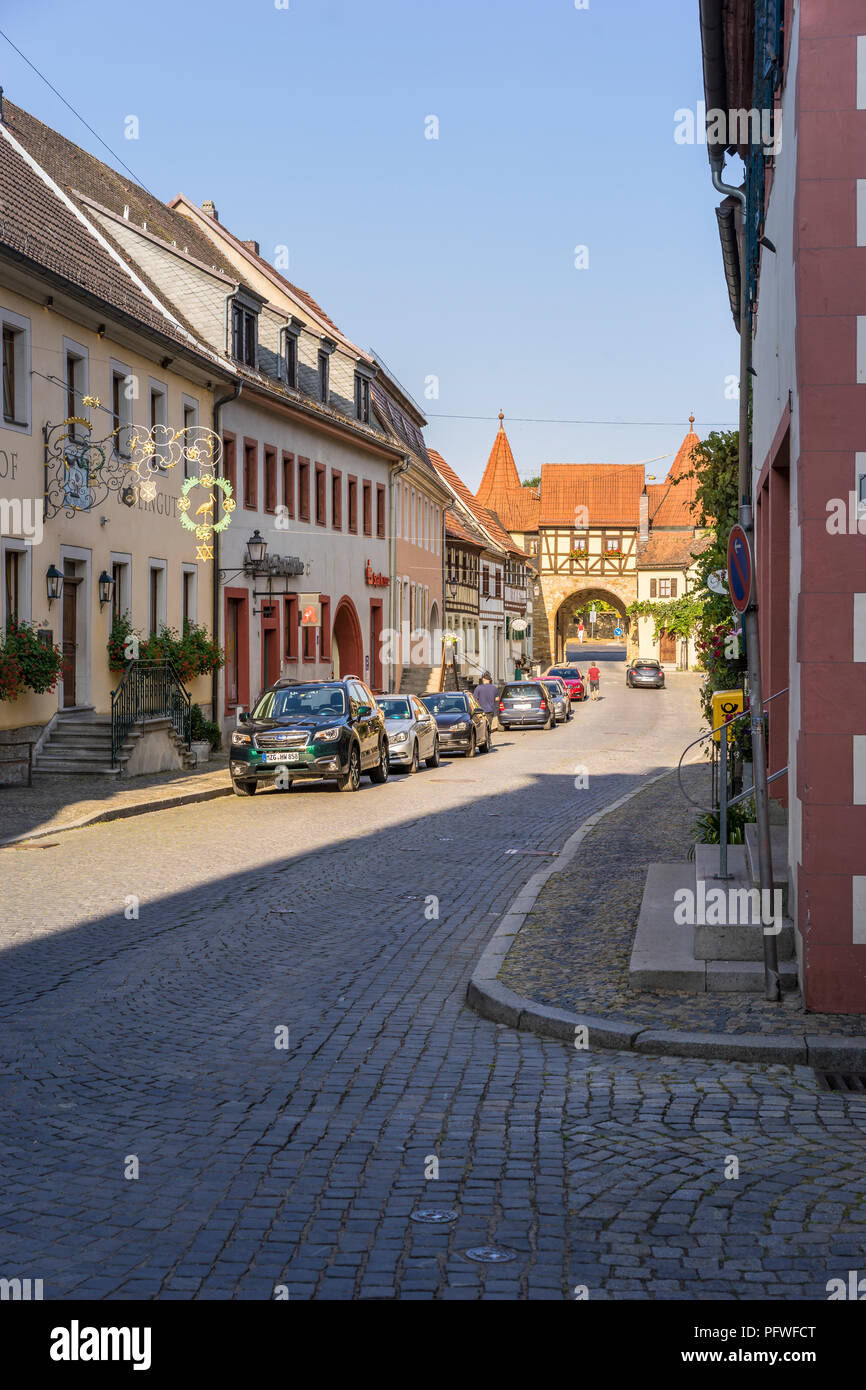 The Bavarian village of Prichsenstadt in late summer of August 2018 ...