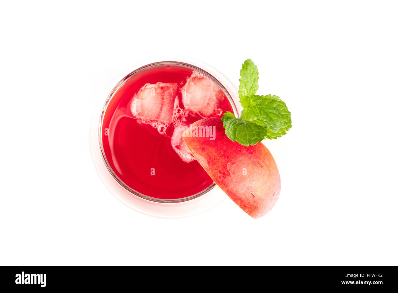 An overhead photo of a vibrant red drink on a white background Stock ...