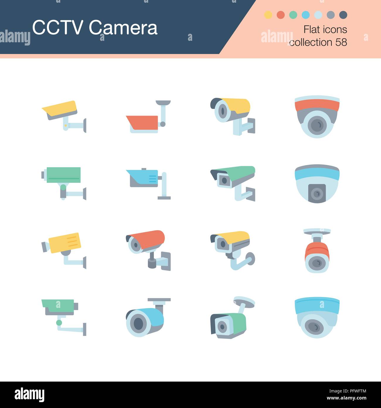 CCTV Camera icons. Flat design collection 58. For presentation, graphic ...