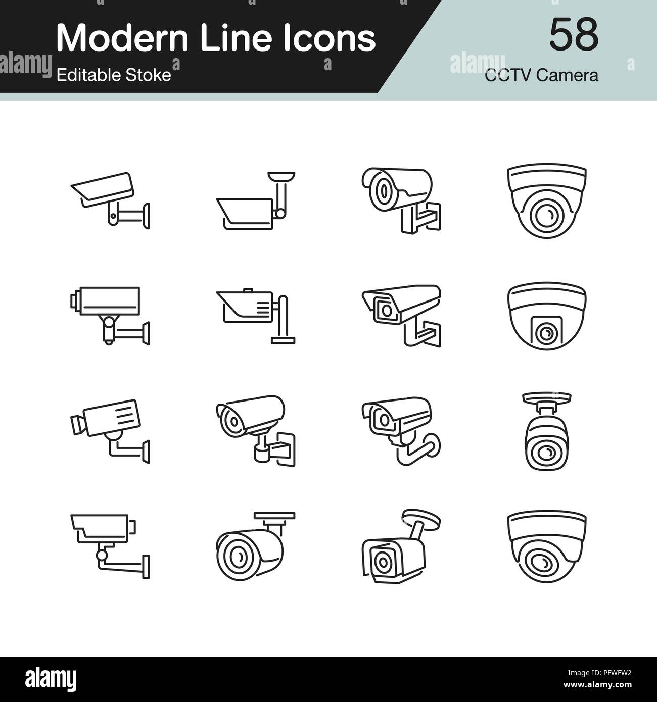 CCTV Camera icons. Modern line design set 58. For presentation, graphic ...