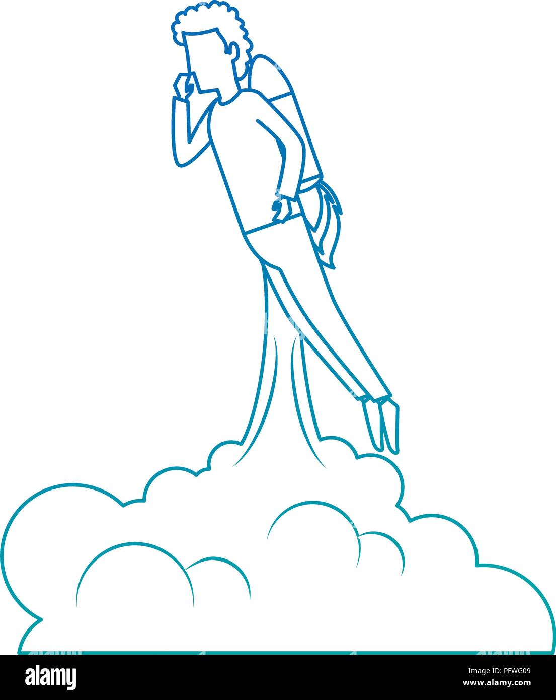 young man flying with rocket Stock Vector Image & Art - Alamy