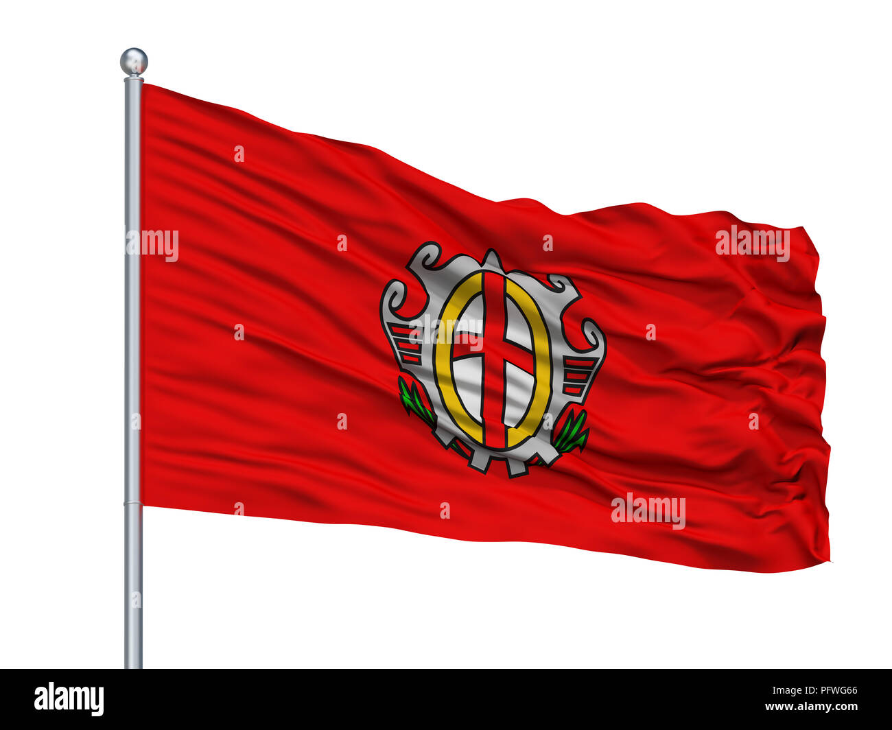 Labina City Flag On Flagpole, Croatia, Isolated On White Background ...