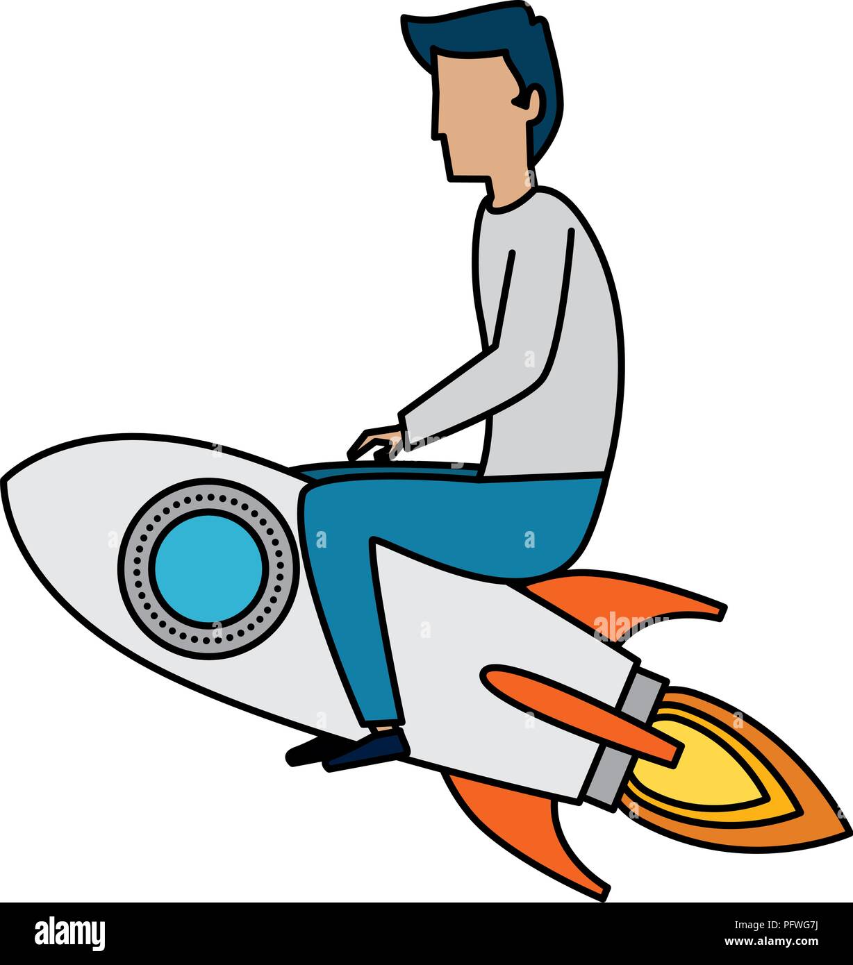 young man flying with rocket Stock Vector Image & Art - Alamy