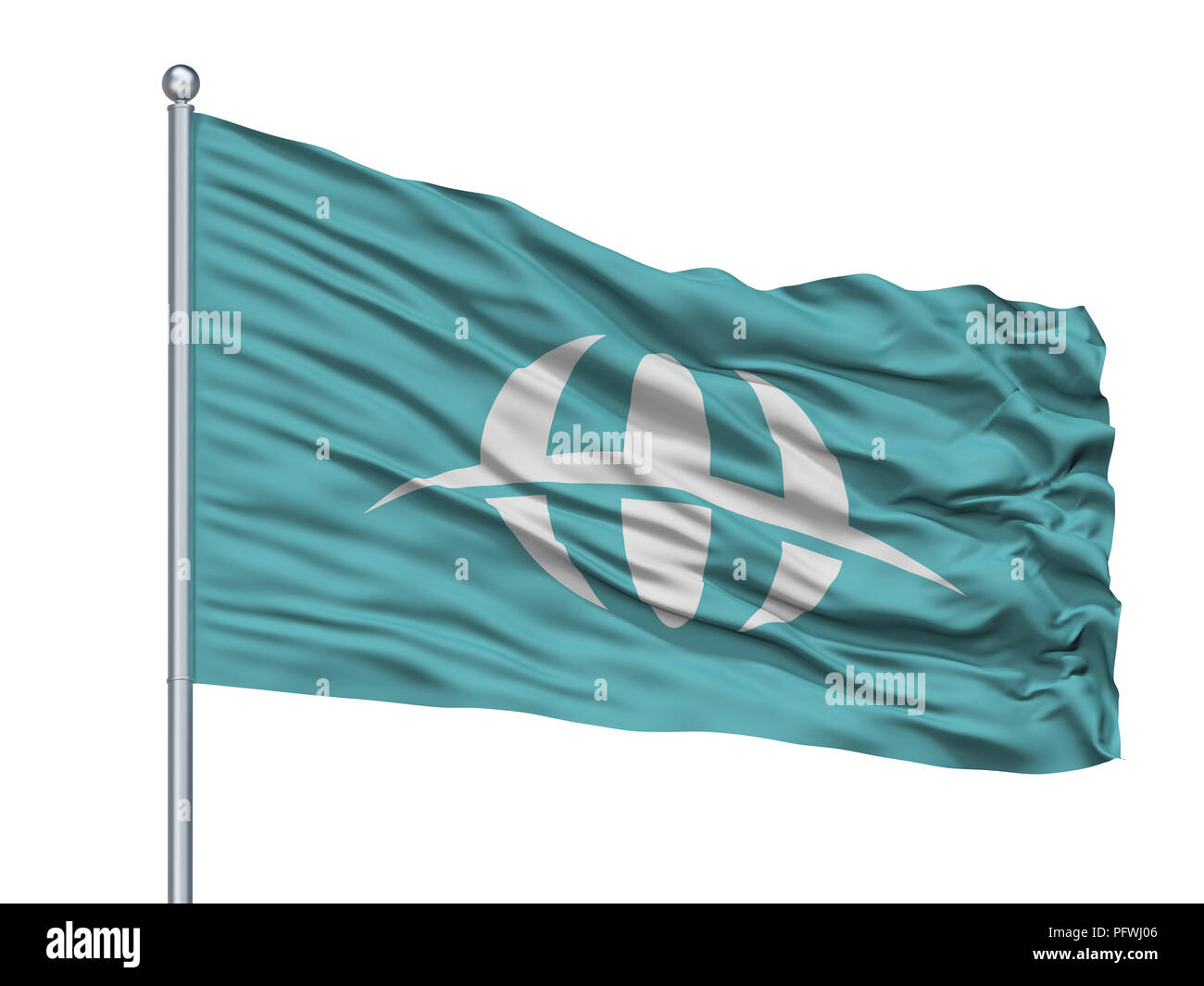 Sanyo City Flag On Flagpole, Japan, Yamaguchi Prefecture, Isolated On ...