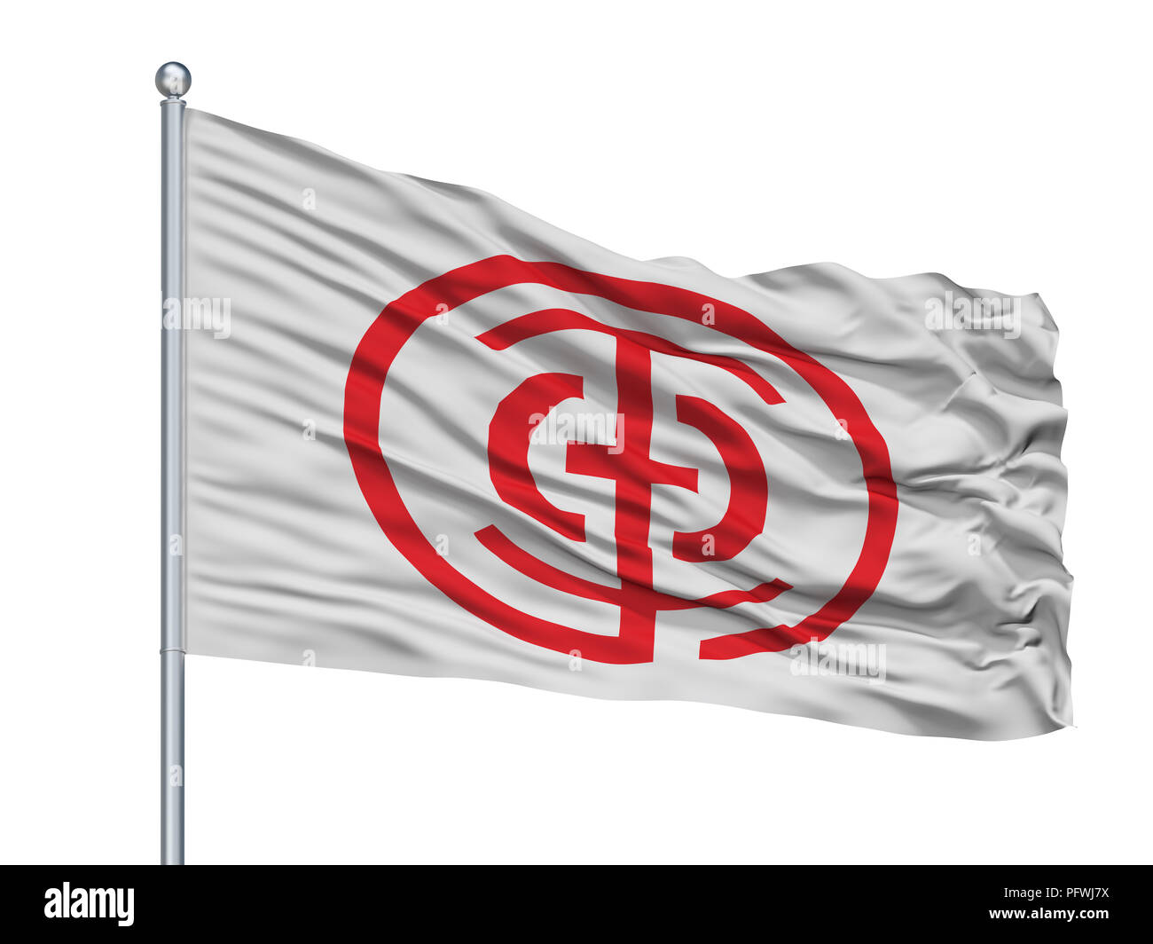 Tamano City Flag On Flagpole, Japan, Okayama Prefecture, Isolated On ...