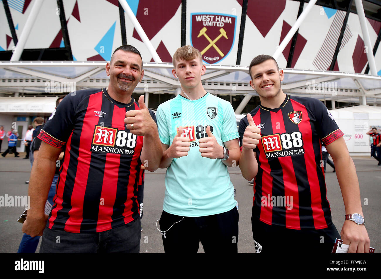 AFC Bournemouth fans pose for a picture outside the stadium before the ...