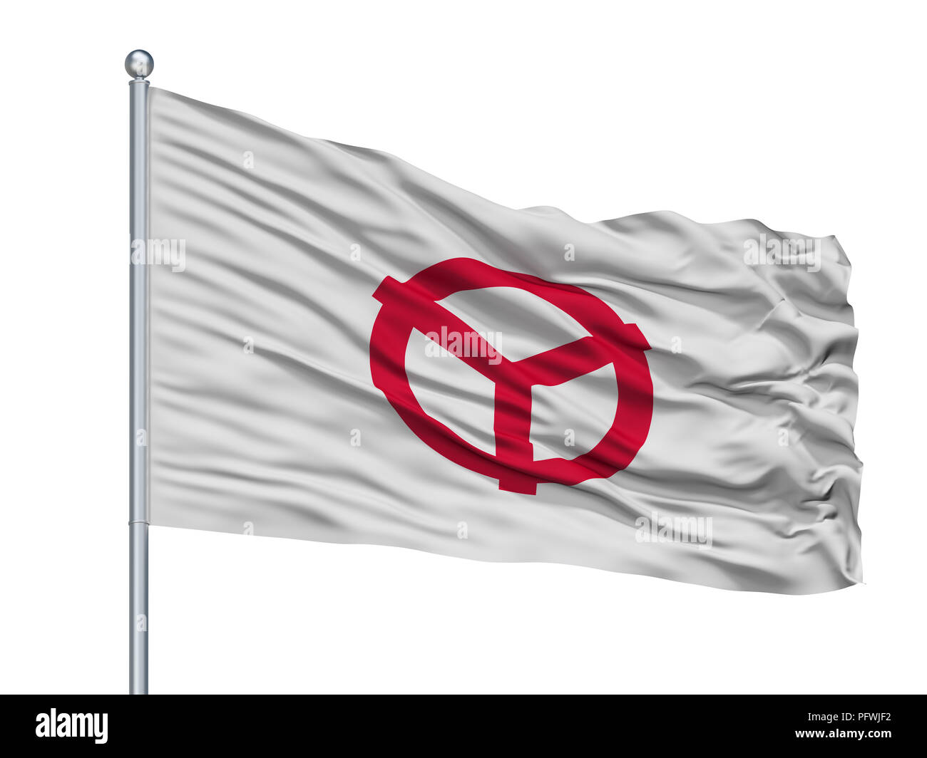 Yao City Flag On Flagpole, Japan, Osaka Prefecture, Isolated On White ...