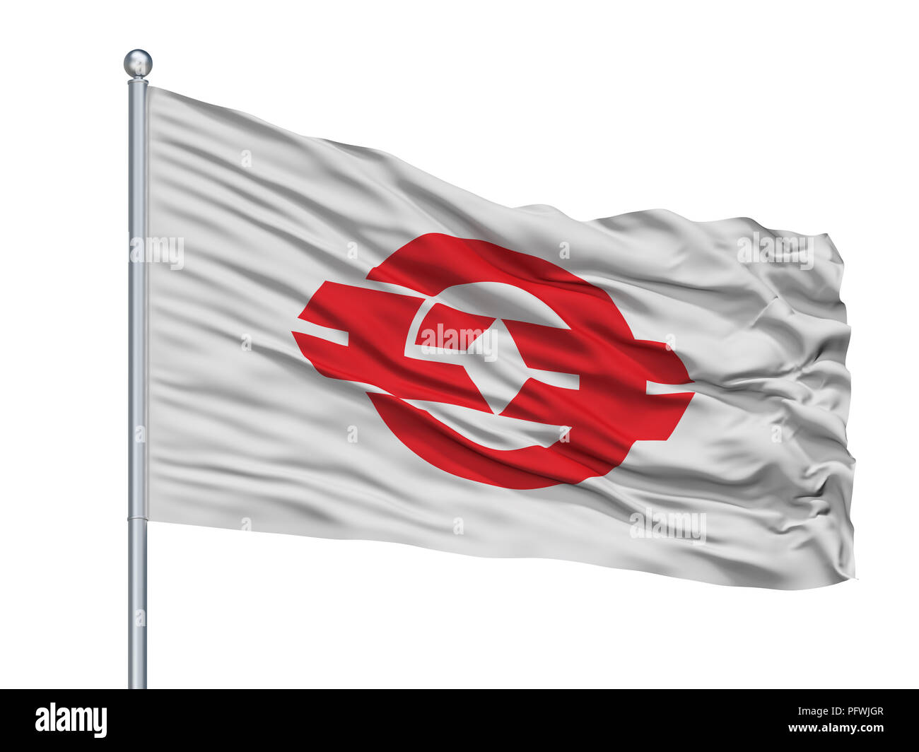 Yuki City Flag On Flagpole, Japan, Ibaraki Prefecture, Isolated On ...