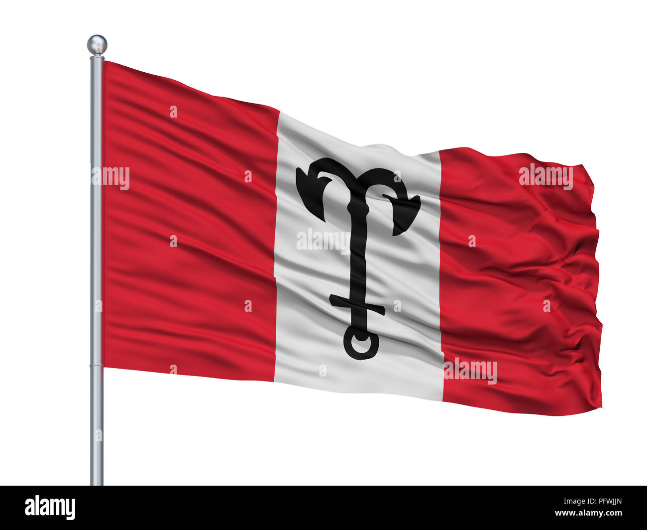 Gulbene City Flag On Flagpole, Latvia, Isolated On White Background ...