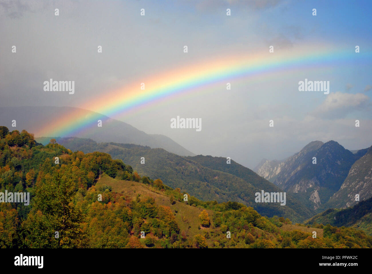 gorgeous rainbow after a heavy rain Stock Photo - Alamy
