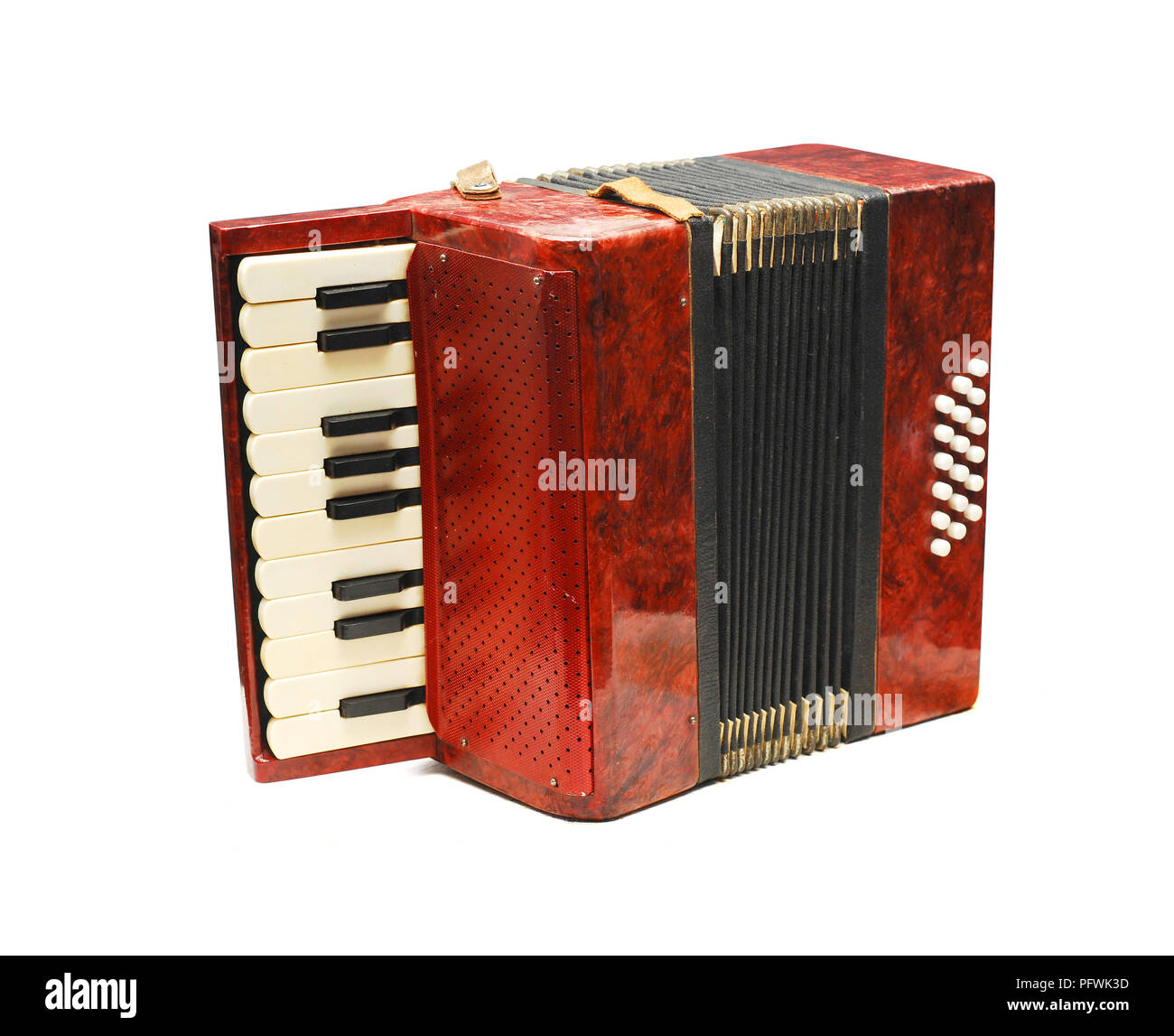 red accordion isolated on white Stock Photo - Alamy