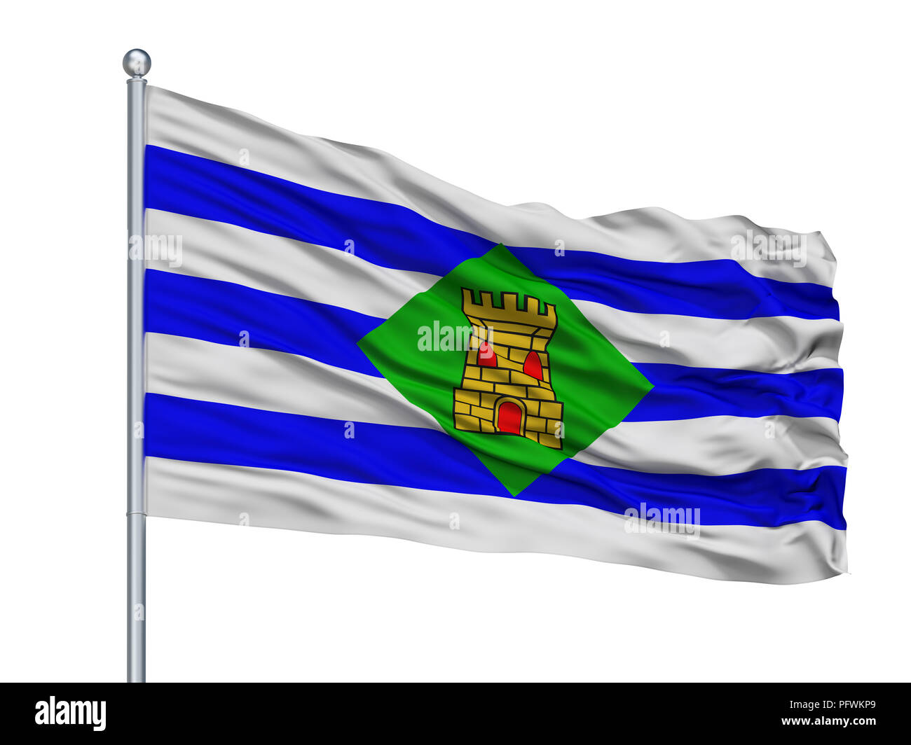 Salinas City Flag On Flagpole, Puerto Rico, Isolated On White ...