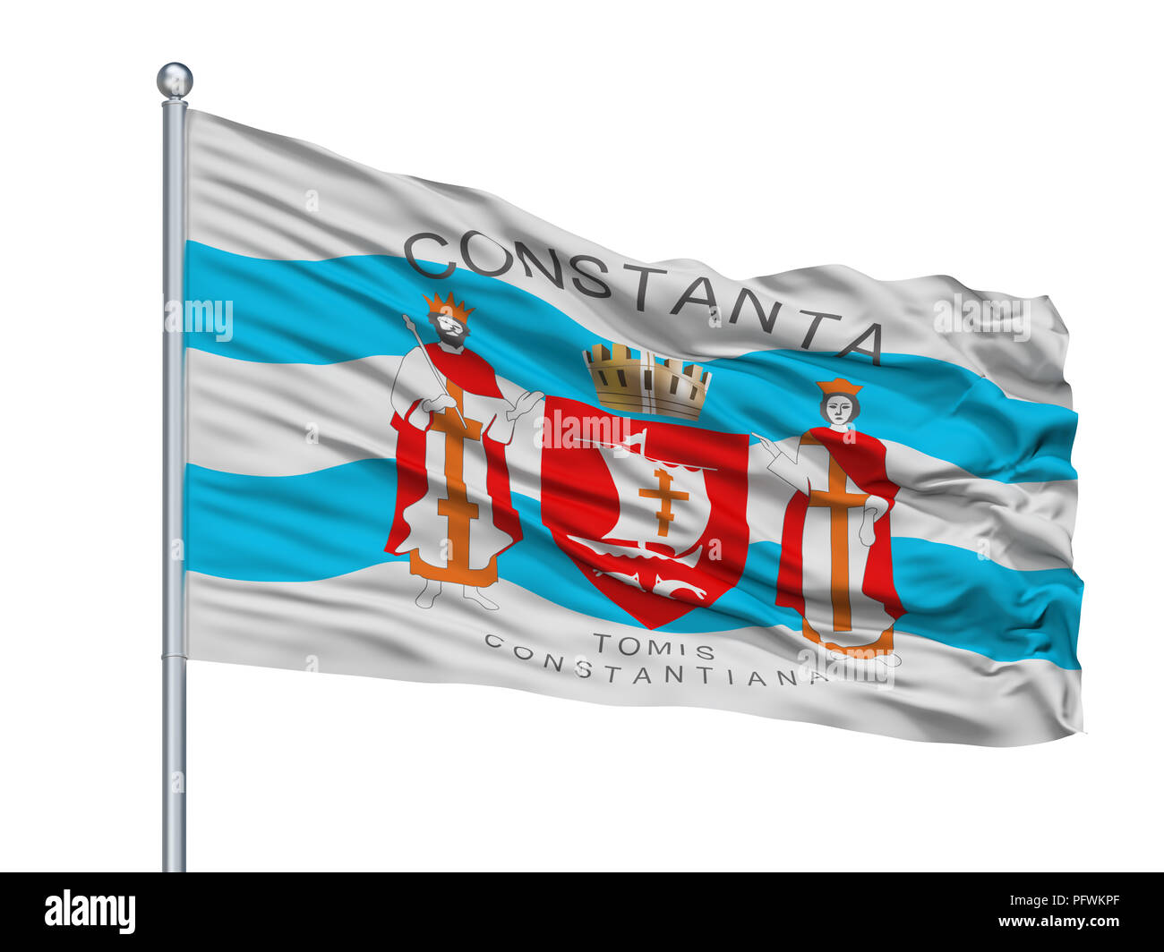 Toa Baja City Flag On Flagpole, Puerto Rico, Isolated On White ...