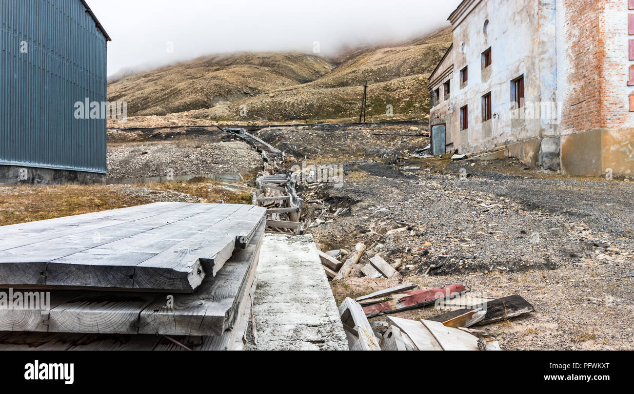 Longyearbyen, Svalbard, Norway - August 14th, 2018: Abandoned building ...
