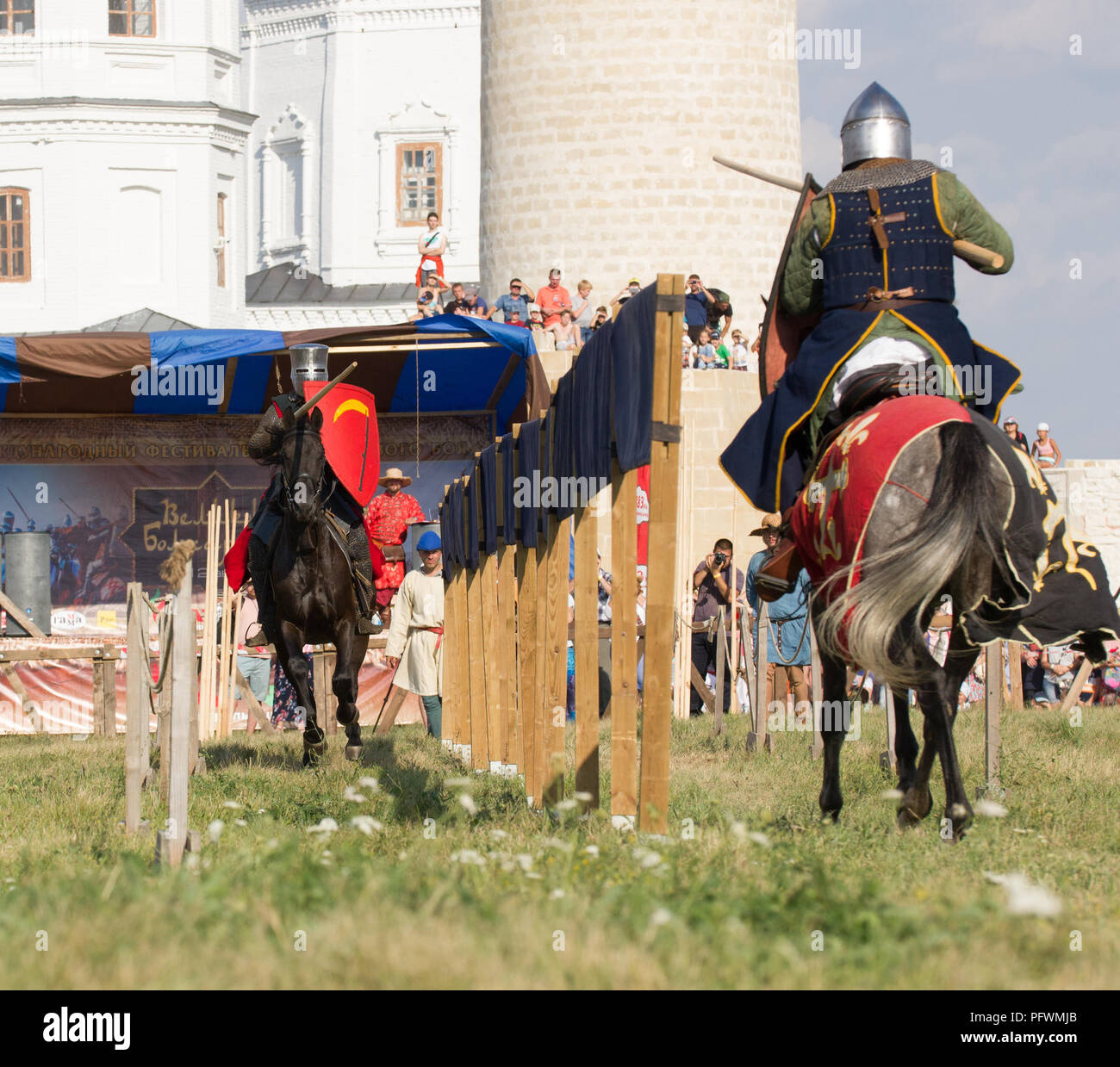Bulgar, Russian Federation - August 2018, - two men in medieval armor ...