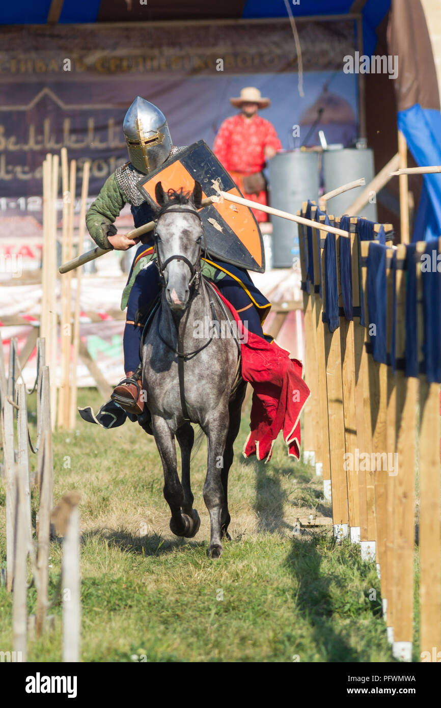 Bulgar, Russian Federation - August 2018, - a man in knight's armor ...