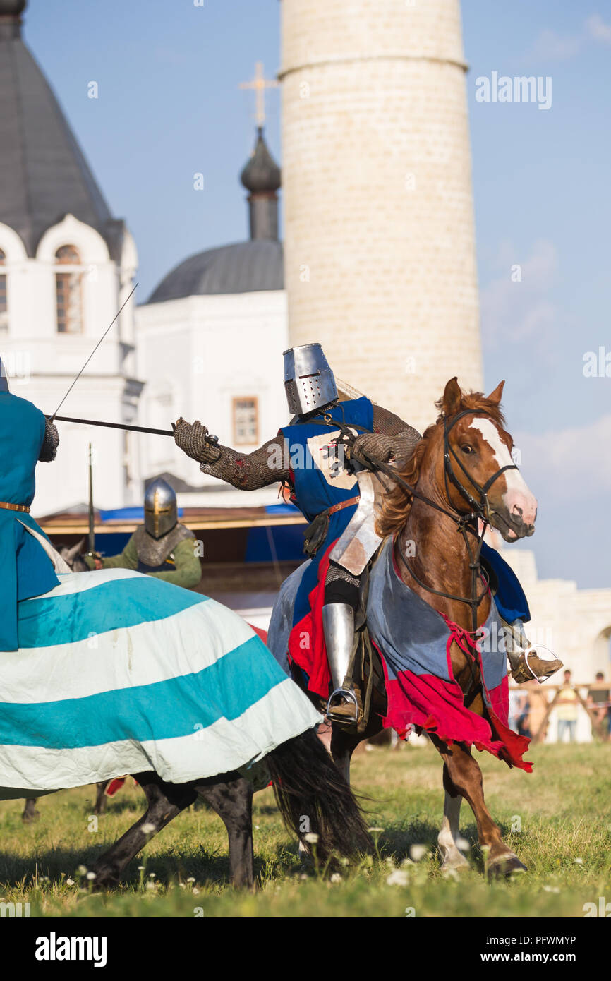 Bulgar, Russian Federation - August 2018, - knights in armor fighting ...