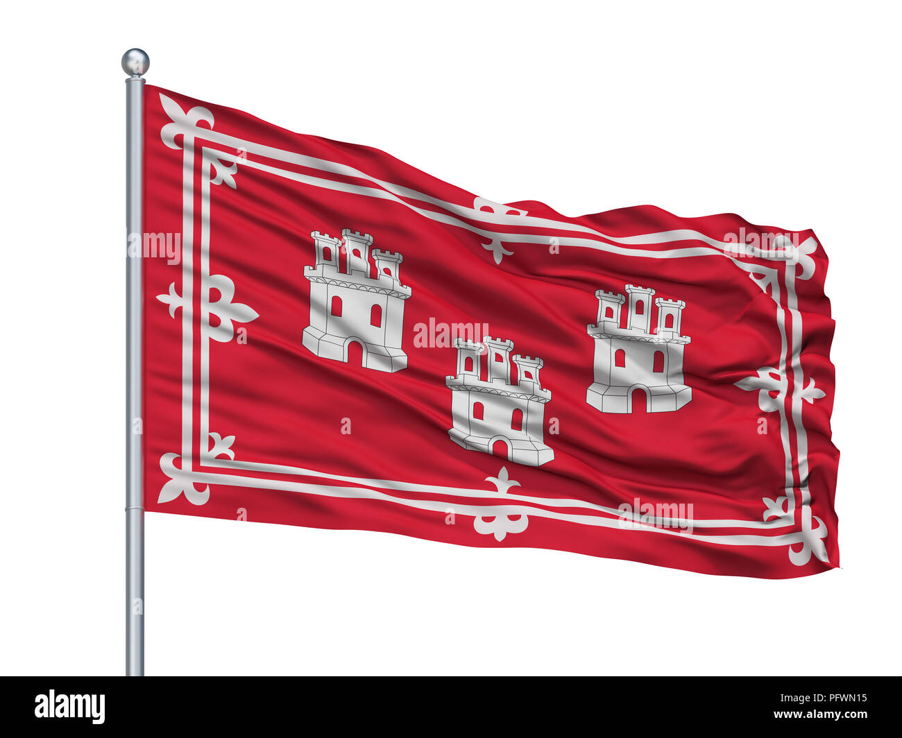 Taichung City Flag On Flagpole, Taiwan, Isolated On White Background ...
