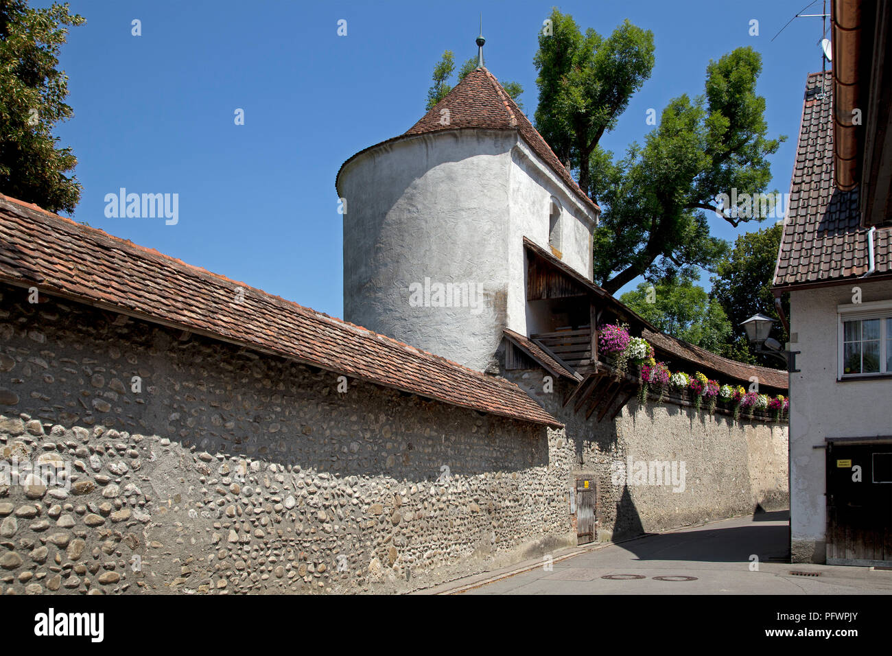 lower town wall with Speicherturm, (store tower), Isny, Allgaeu, Baden ...