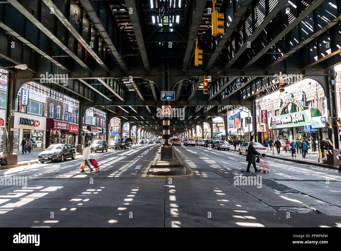 15-03-16 New York, USA. Coney Island. Under the Q line metro tracks ...