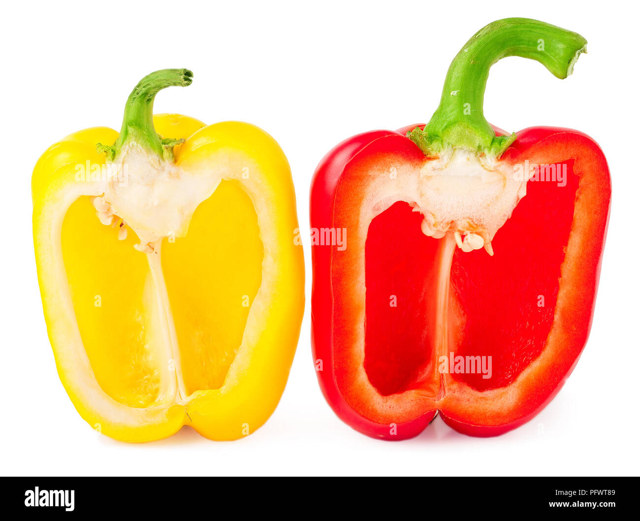 Half of yellow and red peppers isolated on white background Stock Photo ...