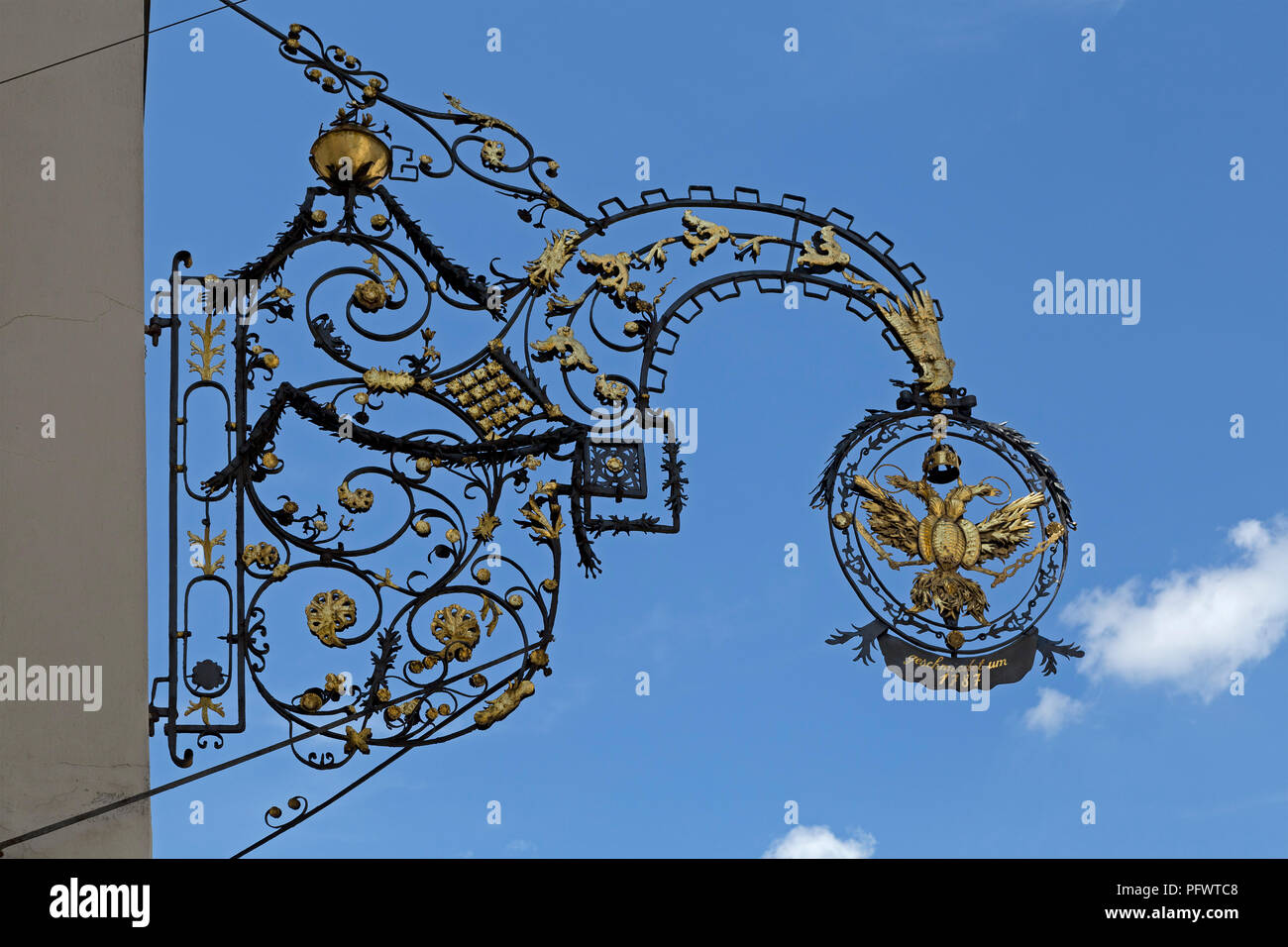 wrought-iron signboard, Isny, Allgaeu, Baden-Wuerttemberg, Germany ...