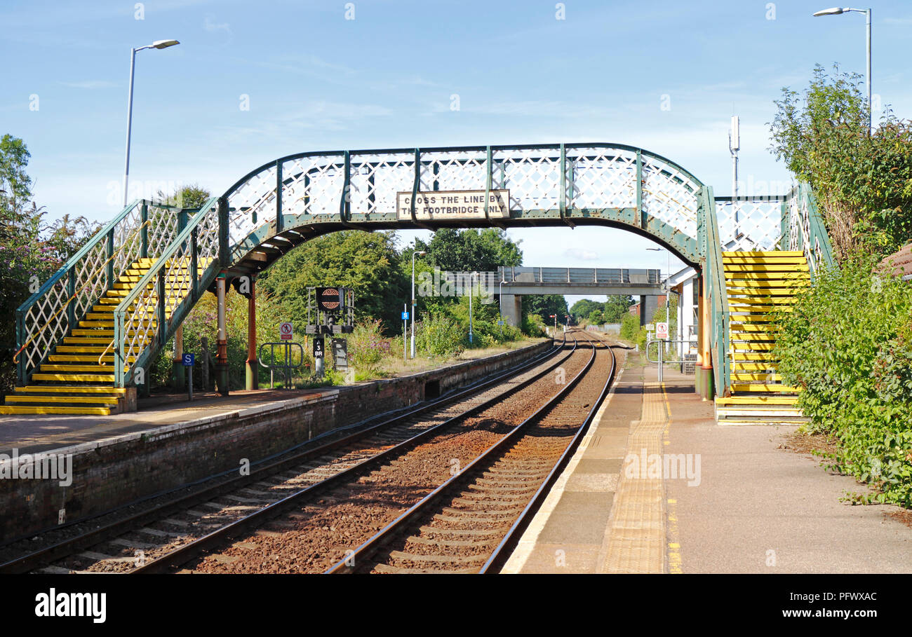 A view of the footbridge over the railway line at the railway station ...