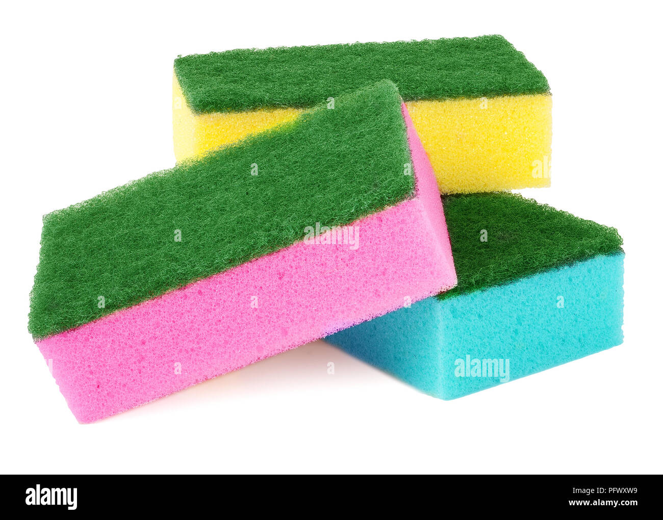 colorful sponges for washing dishes on a white Stock Photo - Alamy