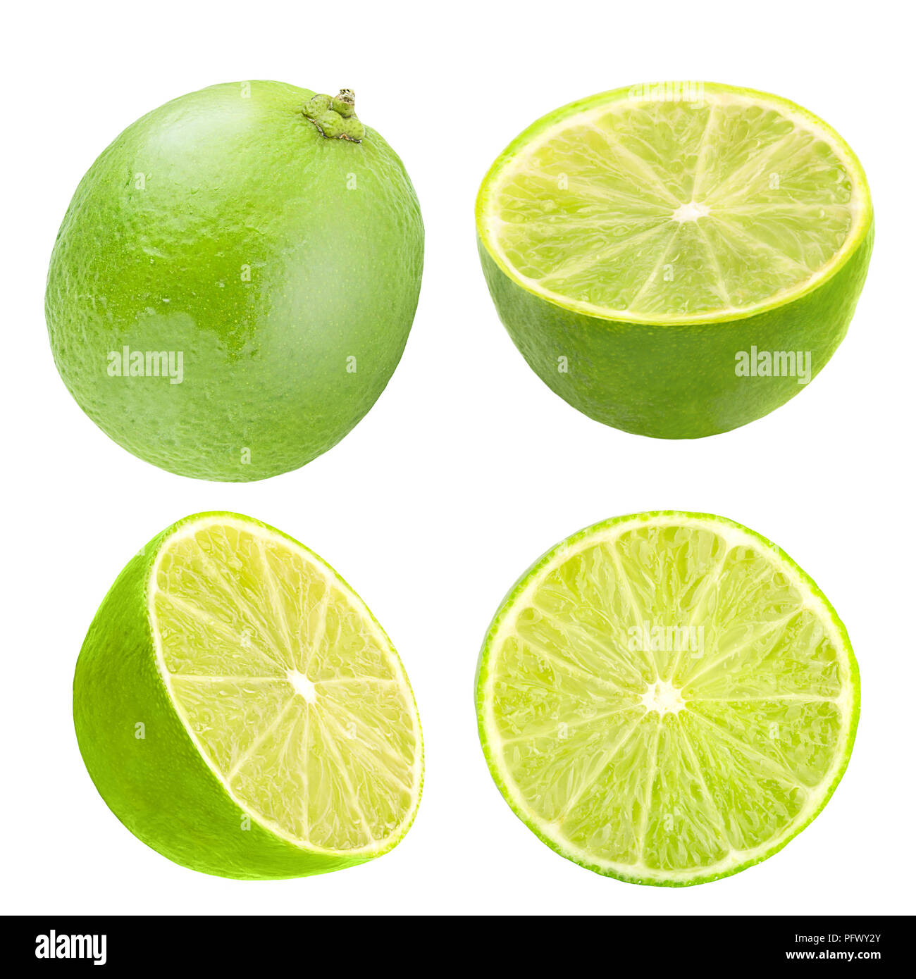 lime fruit and slices isolated on white Stock Photo - Alamy