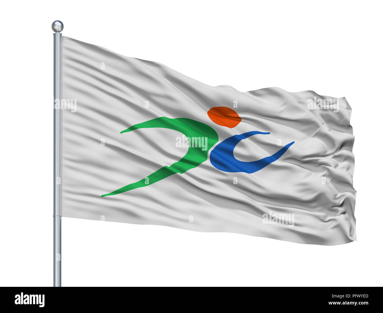 Fukutsu City Flag On Flagpole, Japan, Fukuoka Prefecture, Isolated On ...