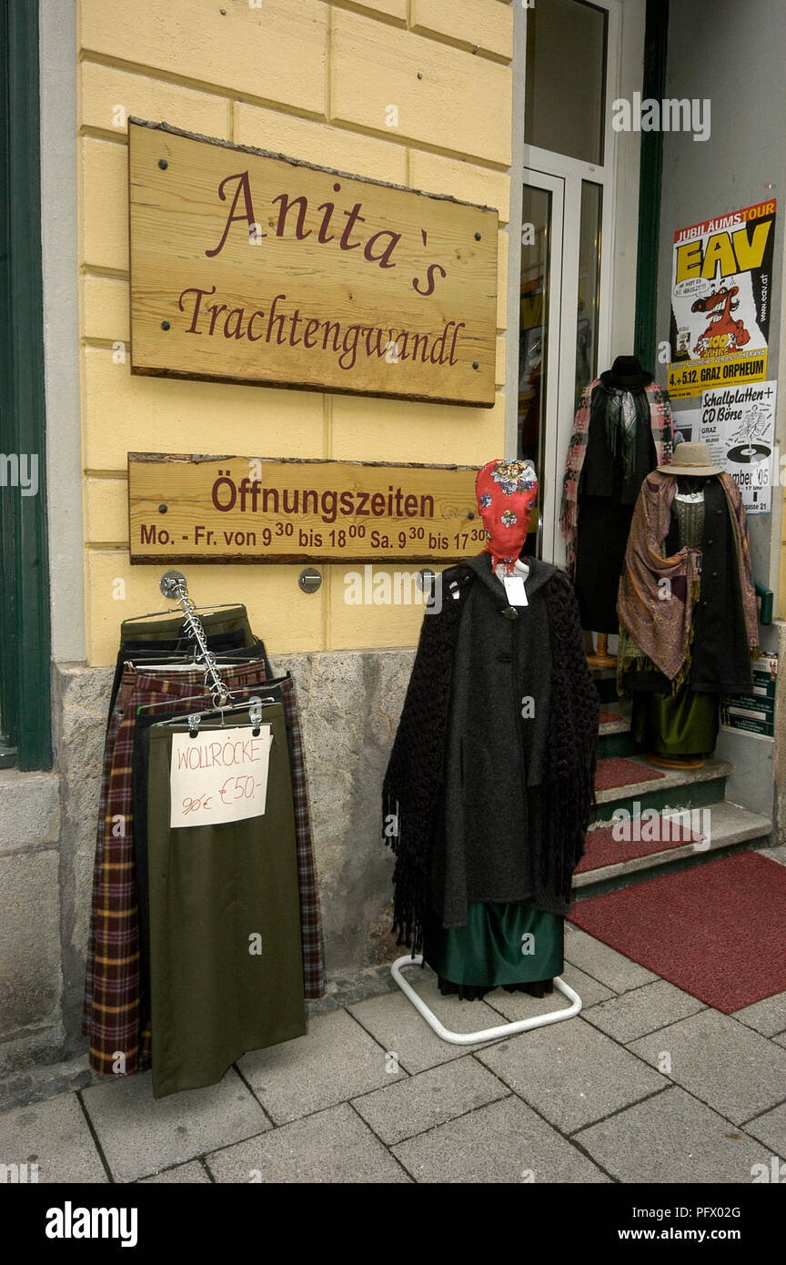 A shop selling traditional Austrian clothes in Graz, Austria Stock ...