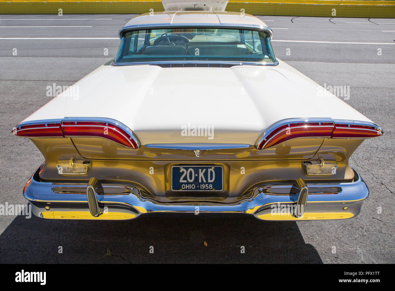 CONCORD, NC - April 5, 2018: Rear view of a 1958 Edsel automobile on ...